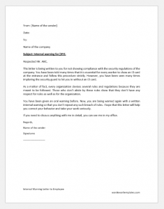 Internal Warning Letter to Employee | Word & Excel Templates