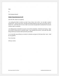 Sick Leave Letter for Fever | Word & Excel Templates