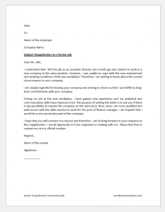 Letter of Application to Previous Job | Download Letter