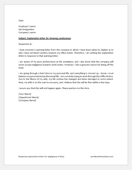 Response Explanation Letter for Negligence of Duty -Generate Online