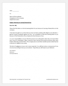 Warning Letter to Employee for Financial Loss | Download