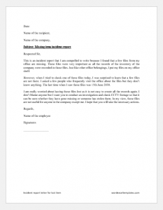 Incident Report Letter for Lost Item | Download Letter