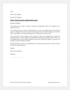Reimbursement Letter for Internet Expenses | Download Letter