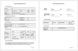Youth Club Membership Form Template | Download Form