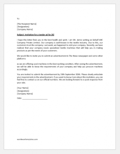 Invitation Letter for Tender Advertisement | Download Letter