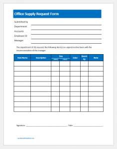 Office Supplies Request Form | Download Sample Form Template
