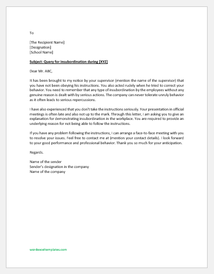 Query Letter for Insubordination | Word & Excel Templates