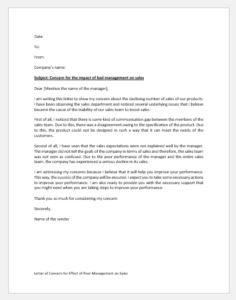 Letter of Concern for Effect of Poor Management on Sales | 2