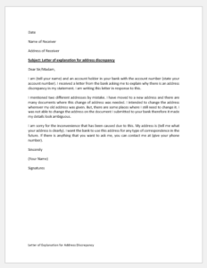 Letter of Explanation for Address Discrepancy | Download