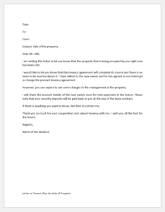 Letter to Tenant after the Sale of Property | Download