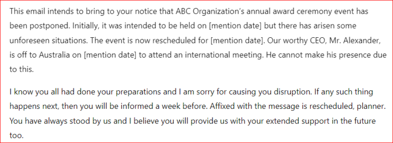 Emails to Reschedule an Event for Various Reasons | Samples