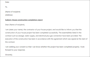 House Construction Project Completion Report Letter | Copy