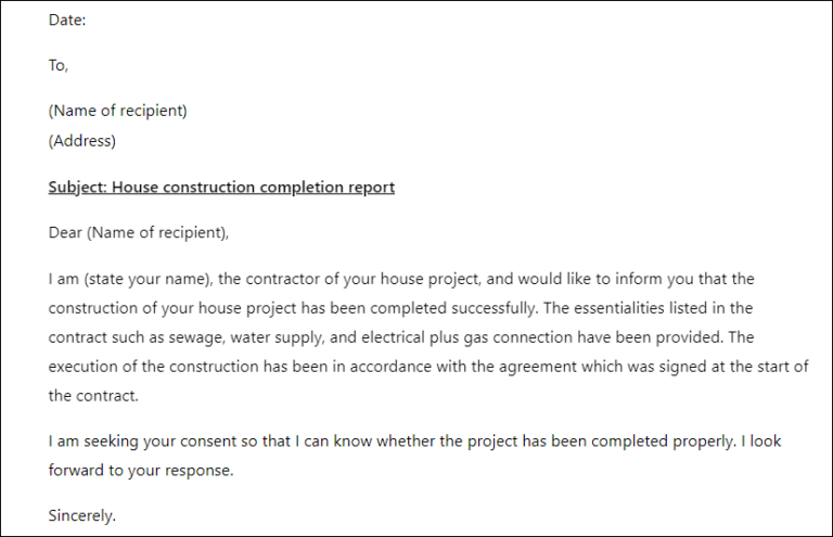 House Construction Project Completion Report Letter | Copy