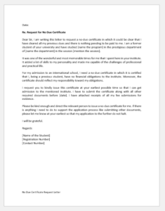 No Due Certificate Request Letter | Download Samples