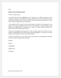 No Due Certificate Request Letter | Download Samples