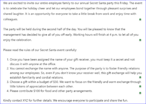 Secret Santa Party Invitation Messages to Various People