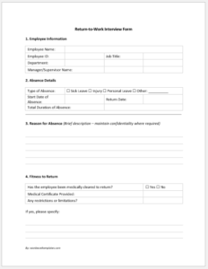 Return to Work Form Templates for Word | Download Samples