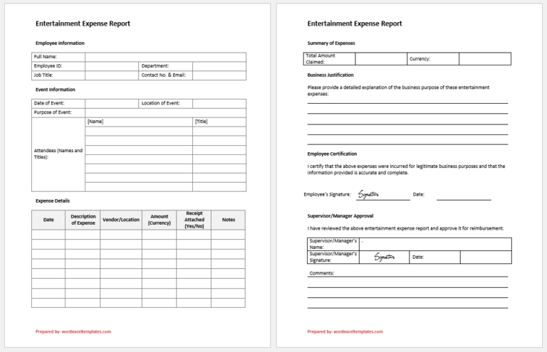 Entertainment Expense Report Template | Download File