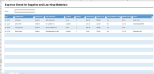 Expense Sheet for Supplies & Learning Materials | Download