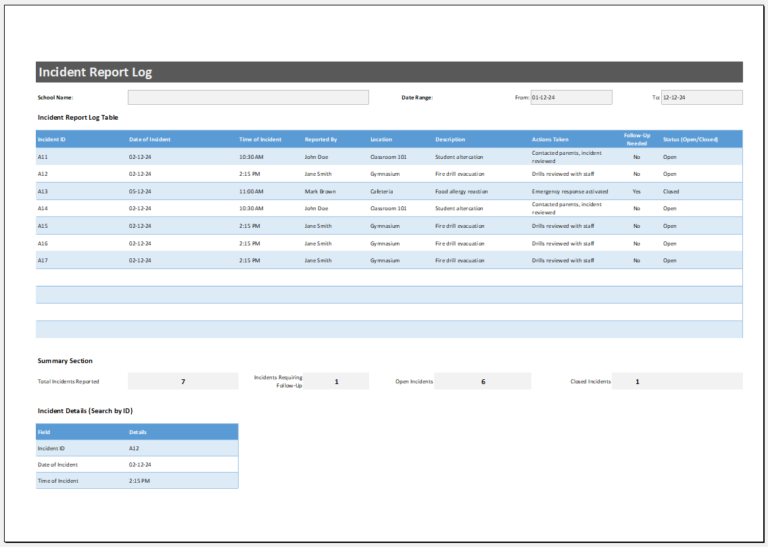 Incident Report Log Template for Excel | Download/Save