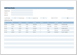 Staff Duty Roster Template for Excel | Download/Save
