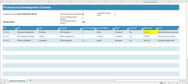 Professional Development Tracker Template for Excel | Save Professional Development Tracker Template for Excel | Save