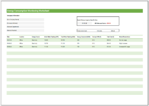 Energy Consumption Monitoring Worksheet | Download for Excel