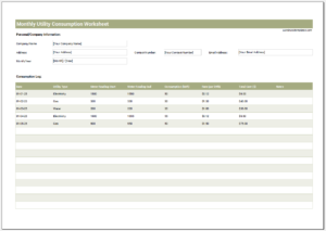 Monthly Utility Consumption Worksheet for Excel | Download