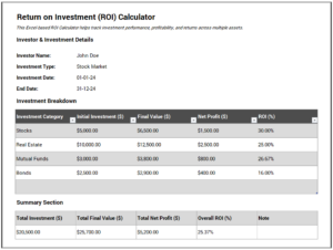Return on Investment (ROI) Calculator Template for Excel