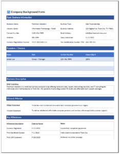 Company Background Form Templates for Excel | Download/Save