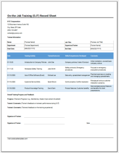 Employee Training Forms for Planning Tracking and Evaluation