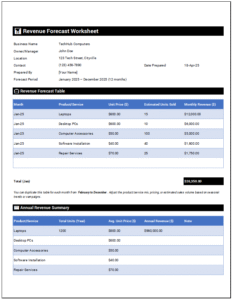 Revenue Forecast Worksheet for Excel | Download File (.xlsx)