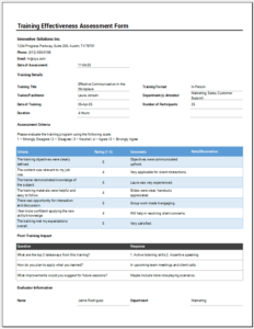 Employee Training Forms for Planning Tracking and Evaluation