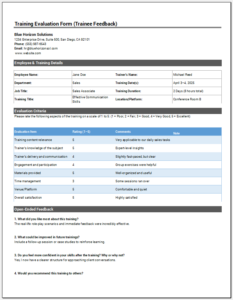 Employee Training Forms for Planning Tracking and Evaluation