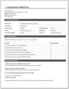 Employee Training Forms for Planning Tracking and Evaluation