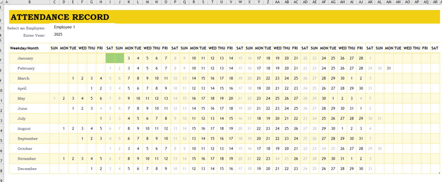 Monthly Attendance Tracker & Report Template for Excel
