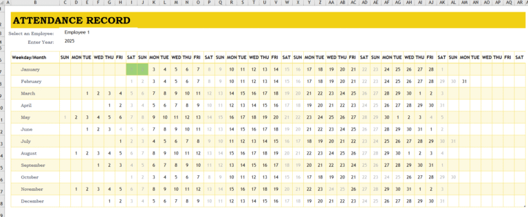 Monthly Attendance Tracker & Report Template for Excel