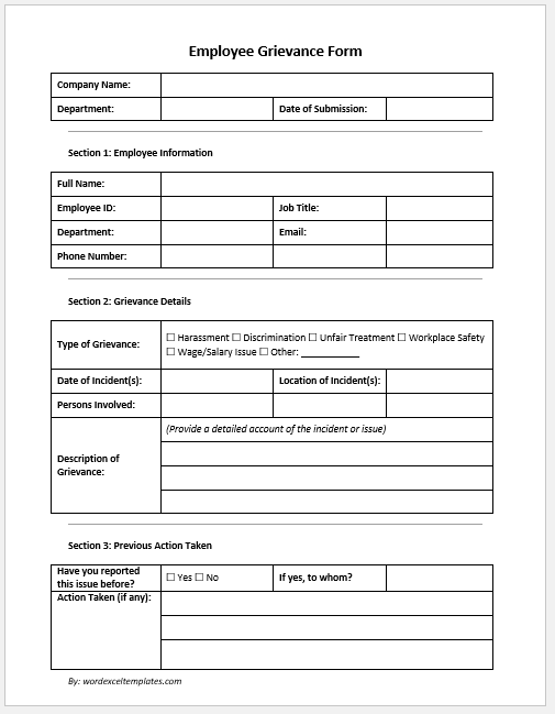 20+ Employee Dispute & Grievance Forms for MS Word | Save