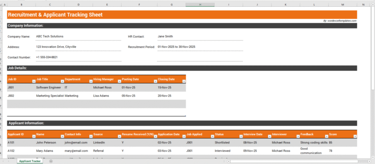 Recruitment & Applicant Tracking Sheet | Download Excel File